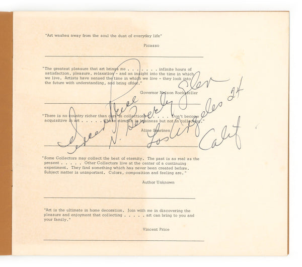 Vincent Price - Twice Signed "Vincent Price Gallery" Davenport Municip ...