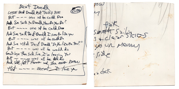 Shel Silverstein - Hand-Written "Deaf Donald" Lyrics - House of Roulx