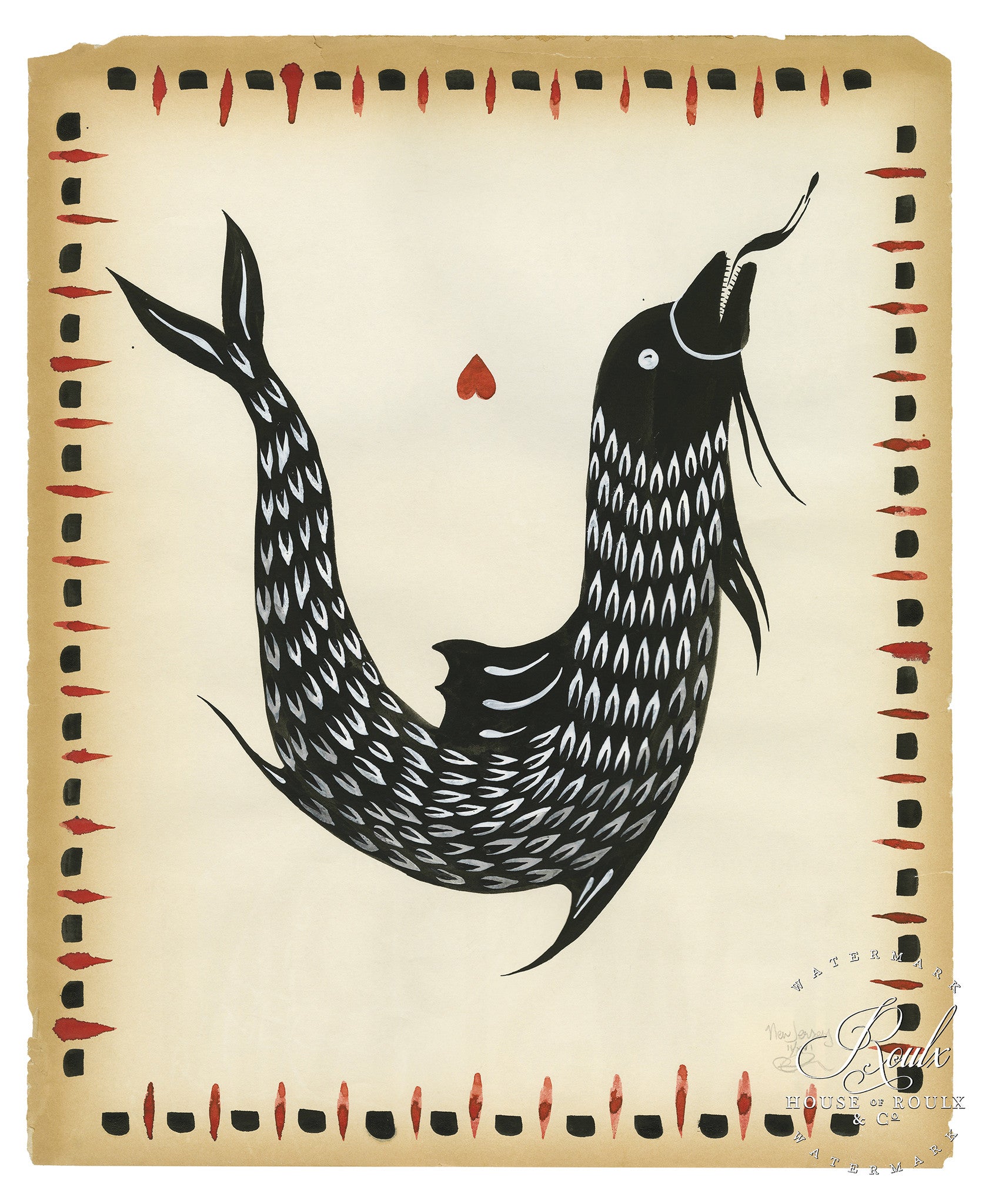 Rich Cali "Fish 1" - Original Brushed Ink on Vintage Found Paper ...