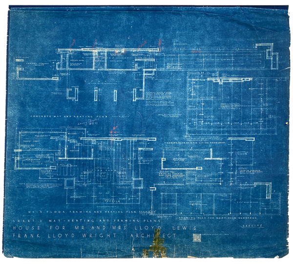 Frank Lloyd Wright - Original "Lloyd Lewis House" Working Blueprint ...